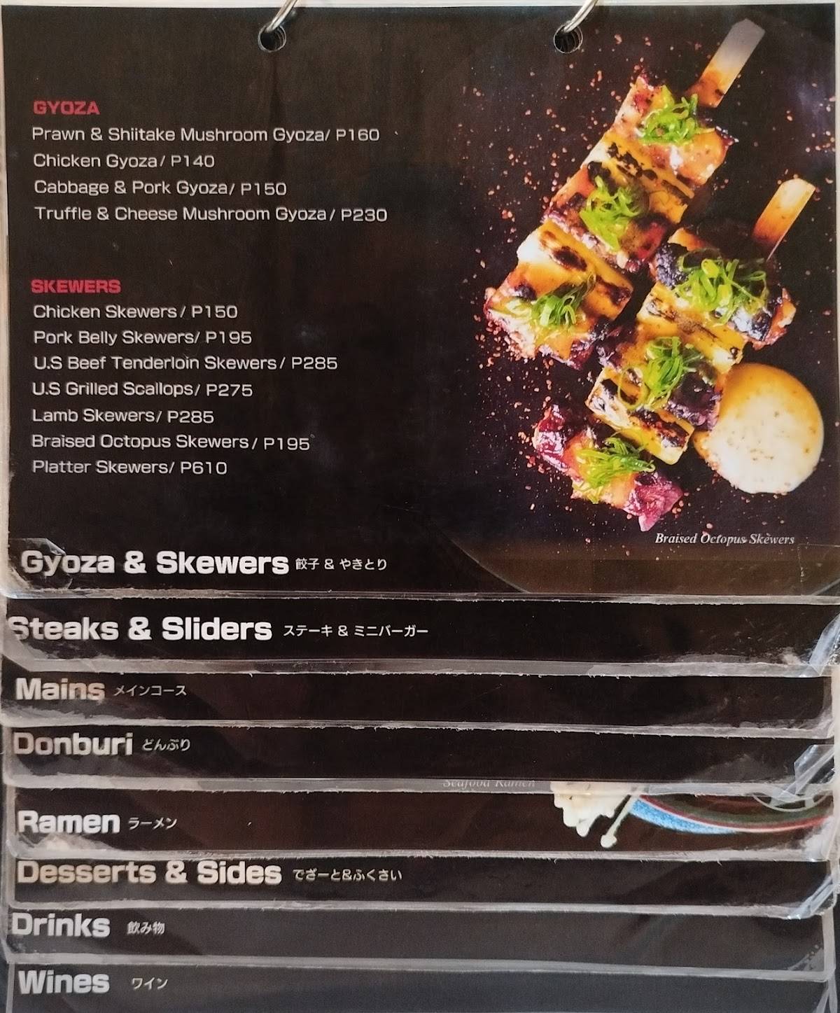 Menu at Robata Davao restaurant, Davao City
