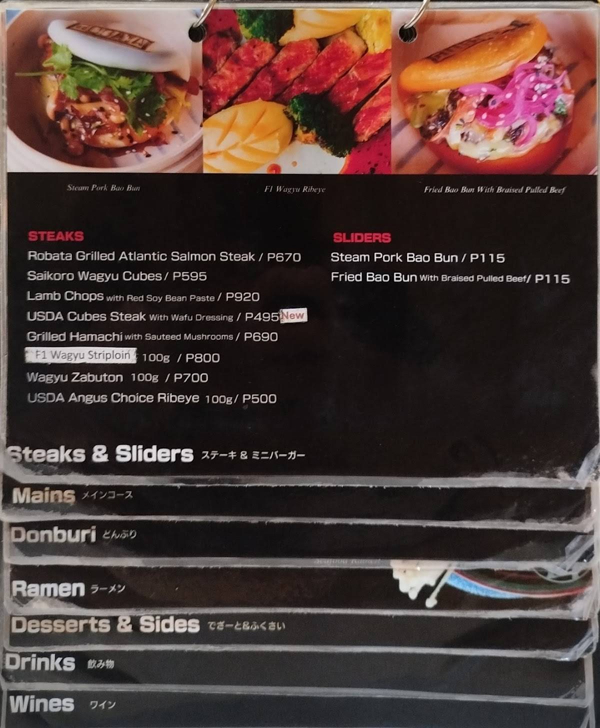 Menu at Robata Davao restaurant, Davao City