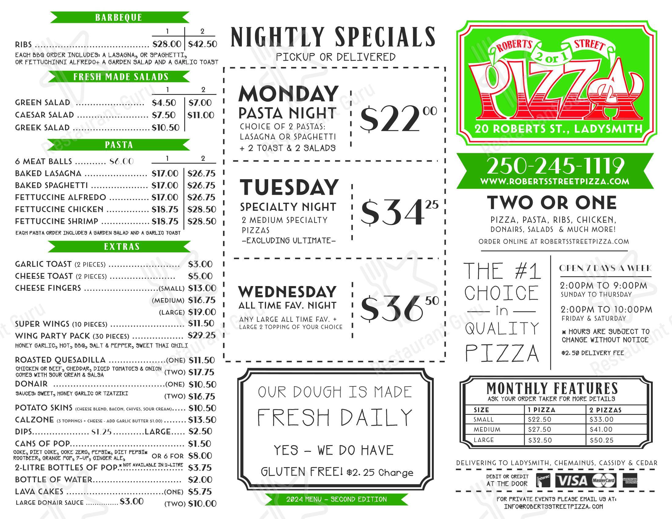 Menu at Roberts Street Pizza pizzeria, Ladysmith
