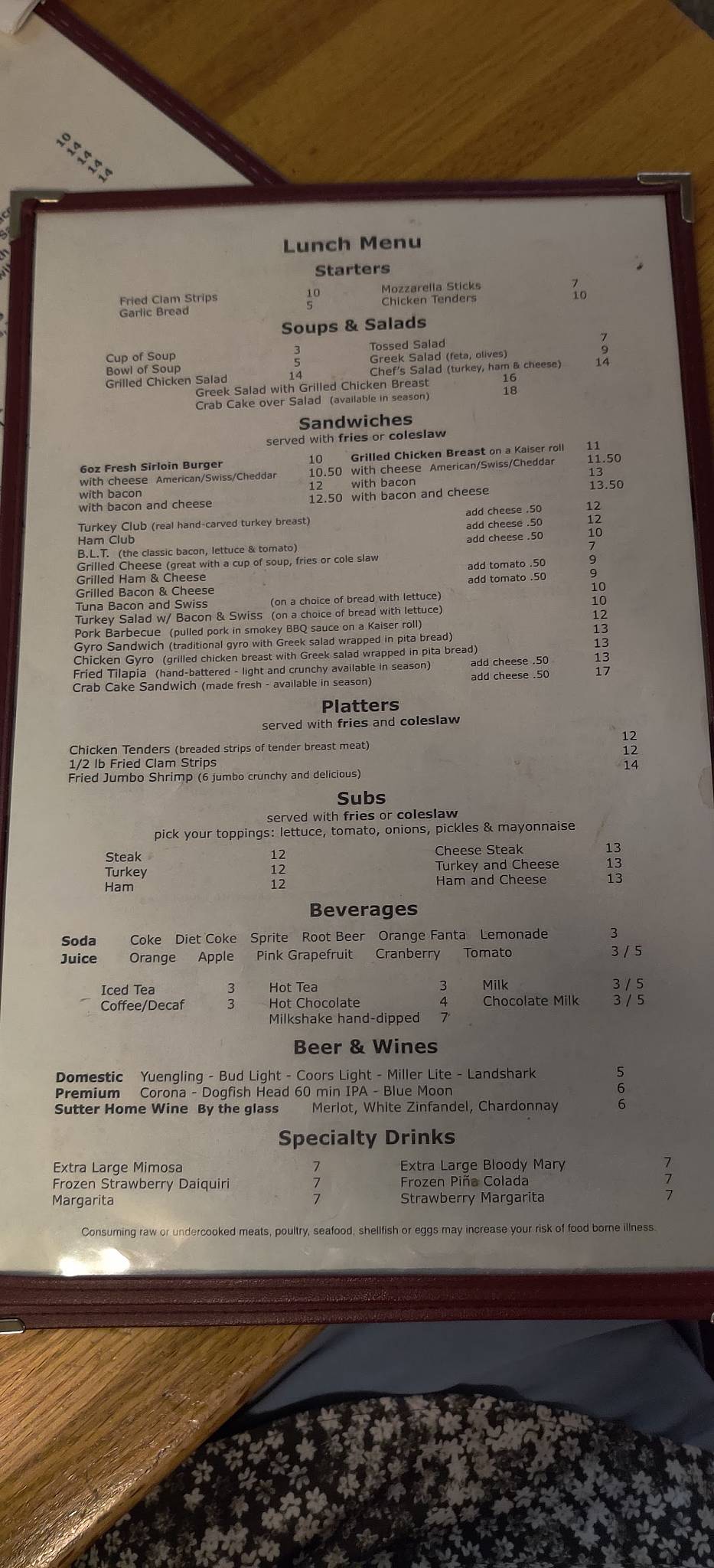 Menu at Robin Hood Restaurant, Rehoboth Beach