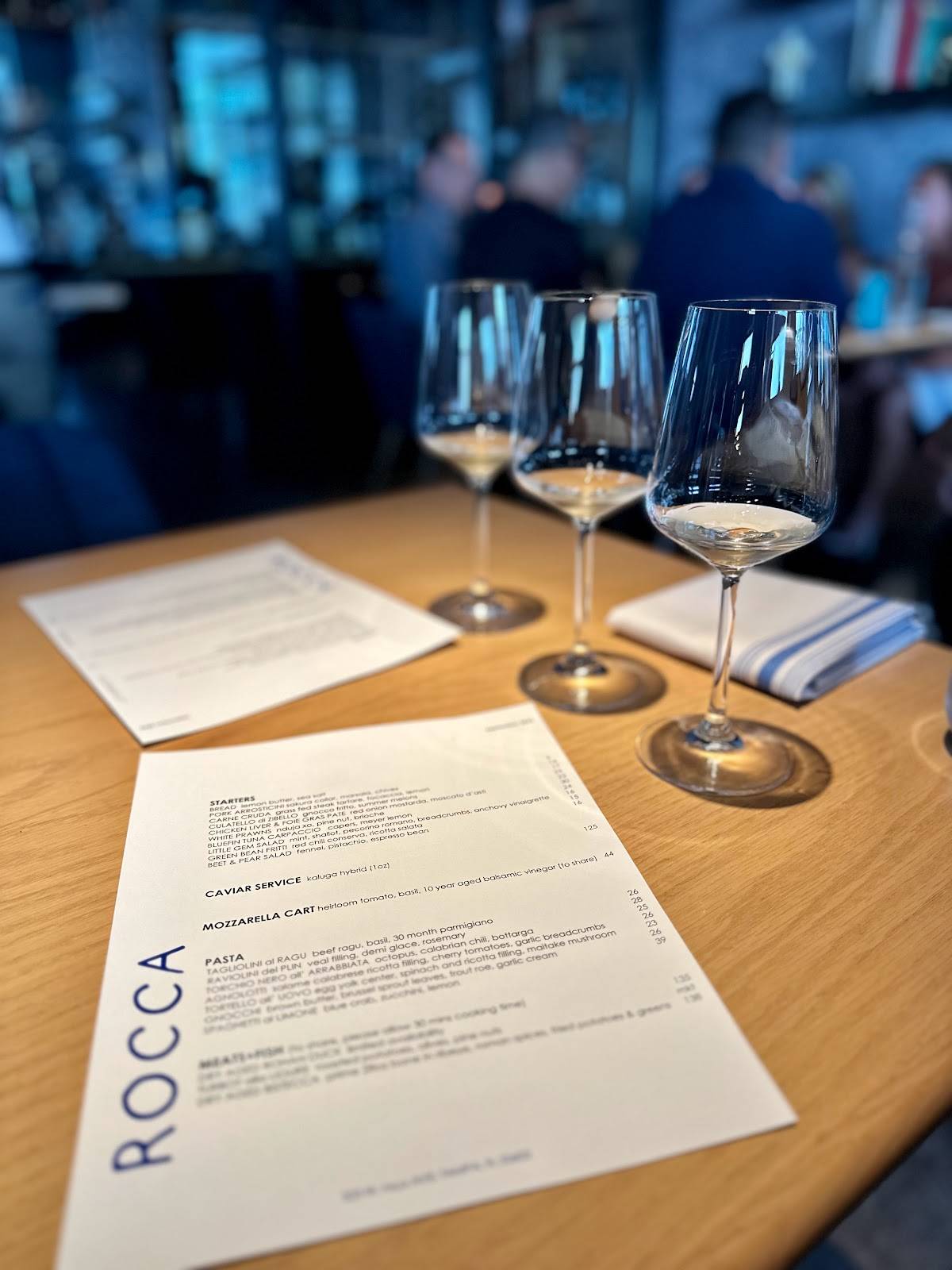 Menu at Rocca restaurant, Tampa