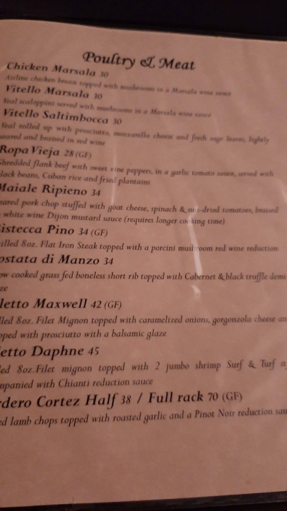Menu at Rocco's Restaurant, San Clemente