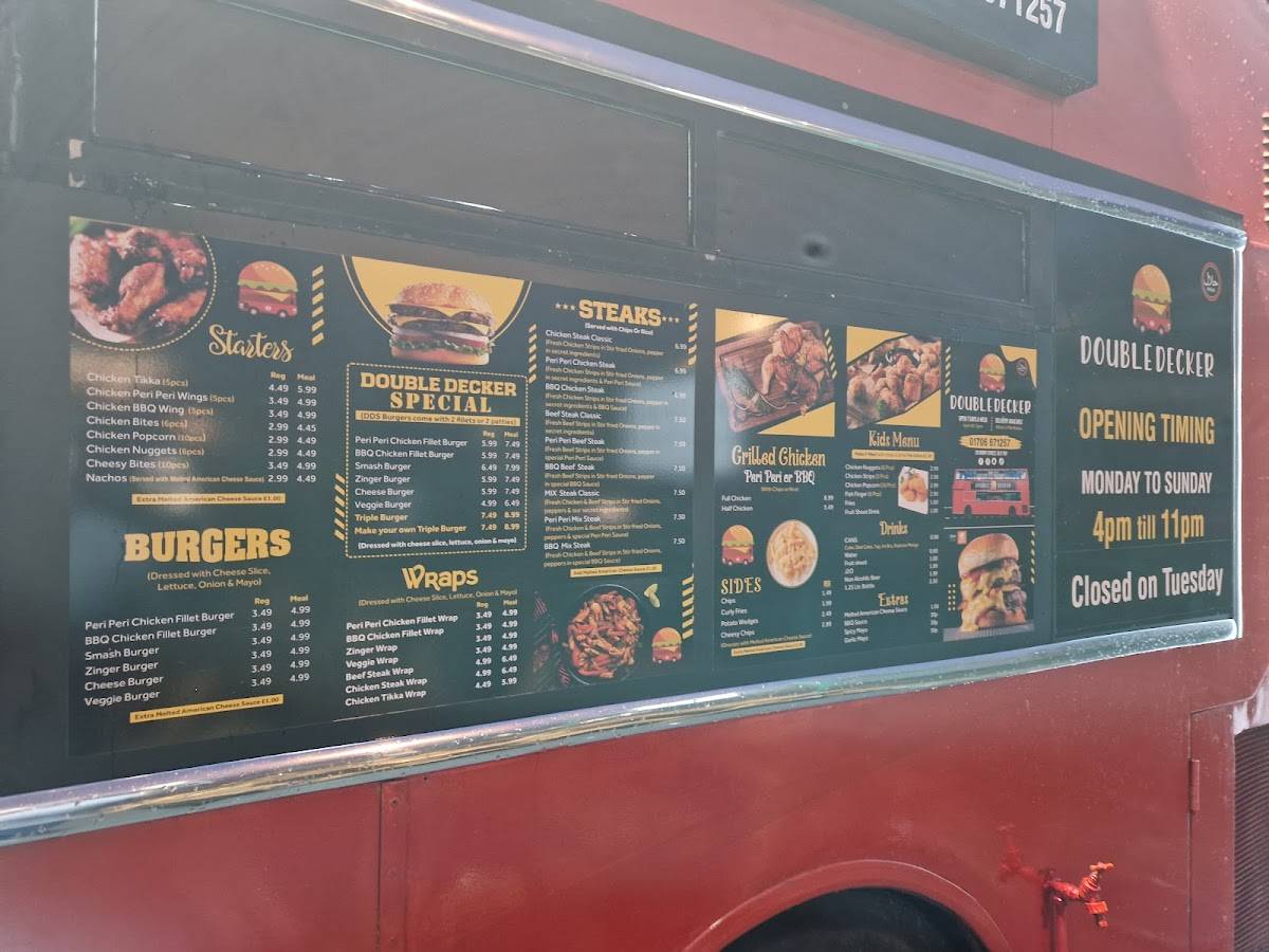 Menu at Double Decker, Rochdale