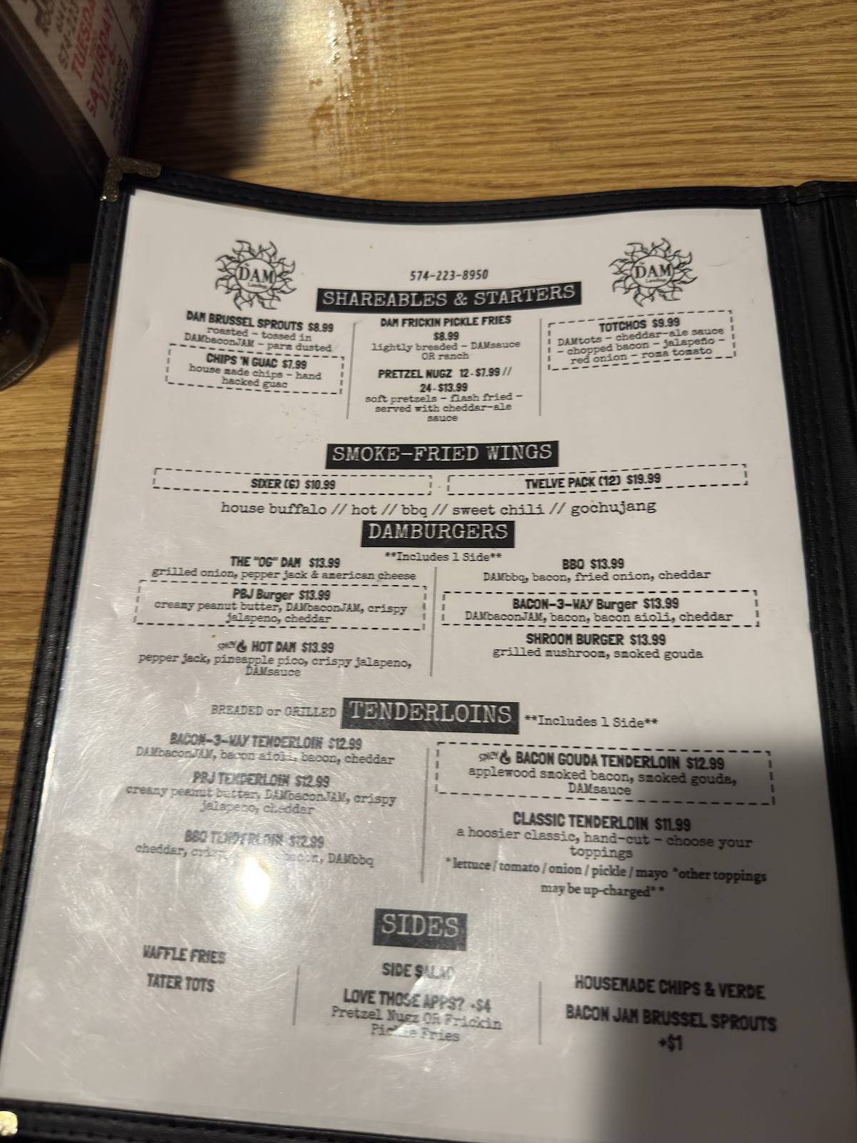 Menu at The Dam Landing pub & bar, Rochester, Ewing Rd