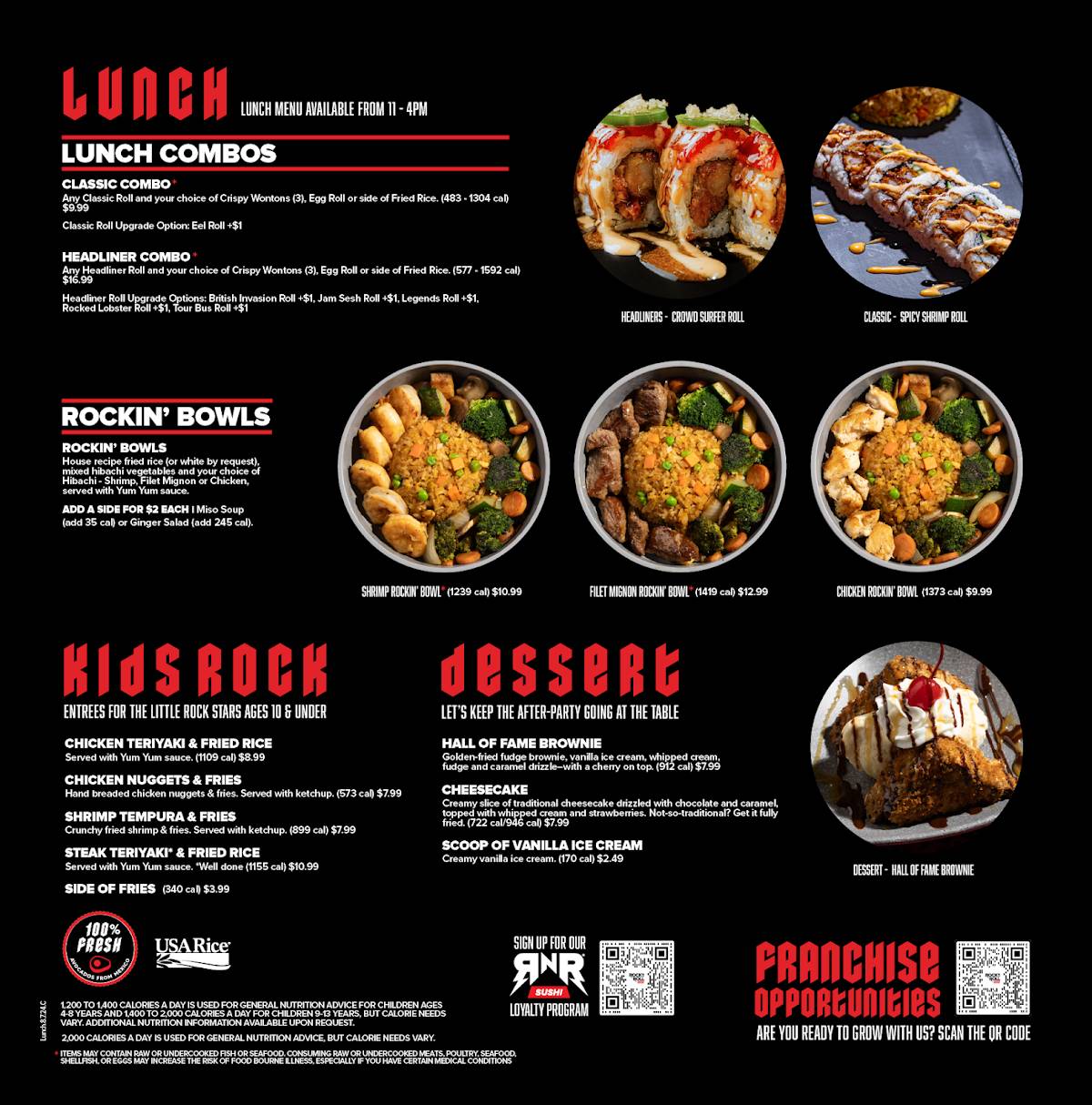 Menu at Rock N Roll Sushi restaurant, Benton