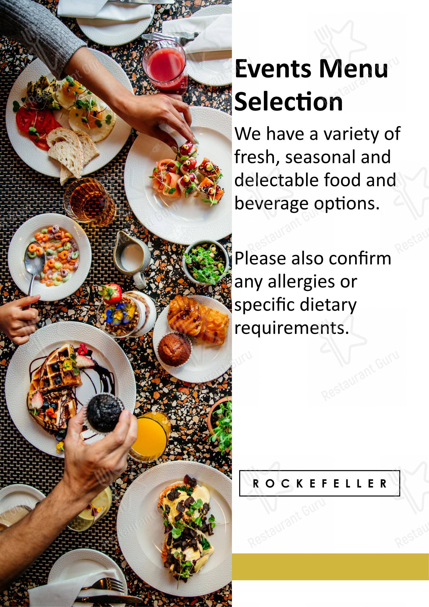 Menu at Rockefeller Hotel & Residence cafe, Cape Town