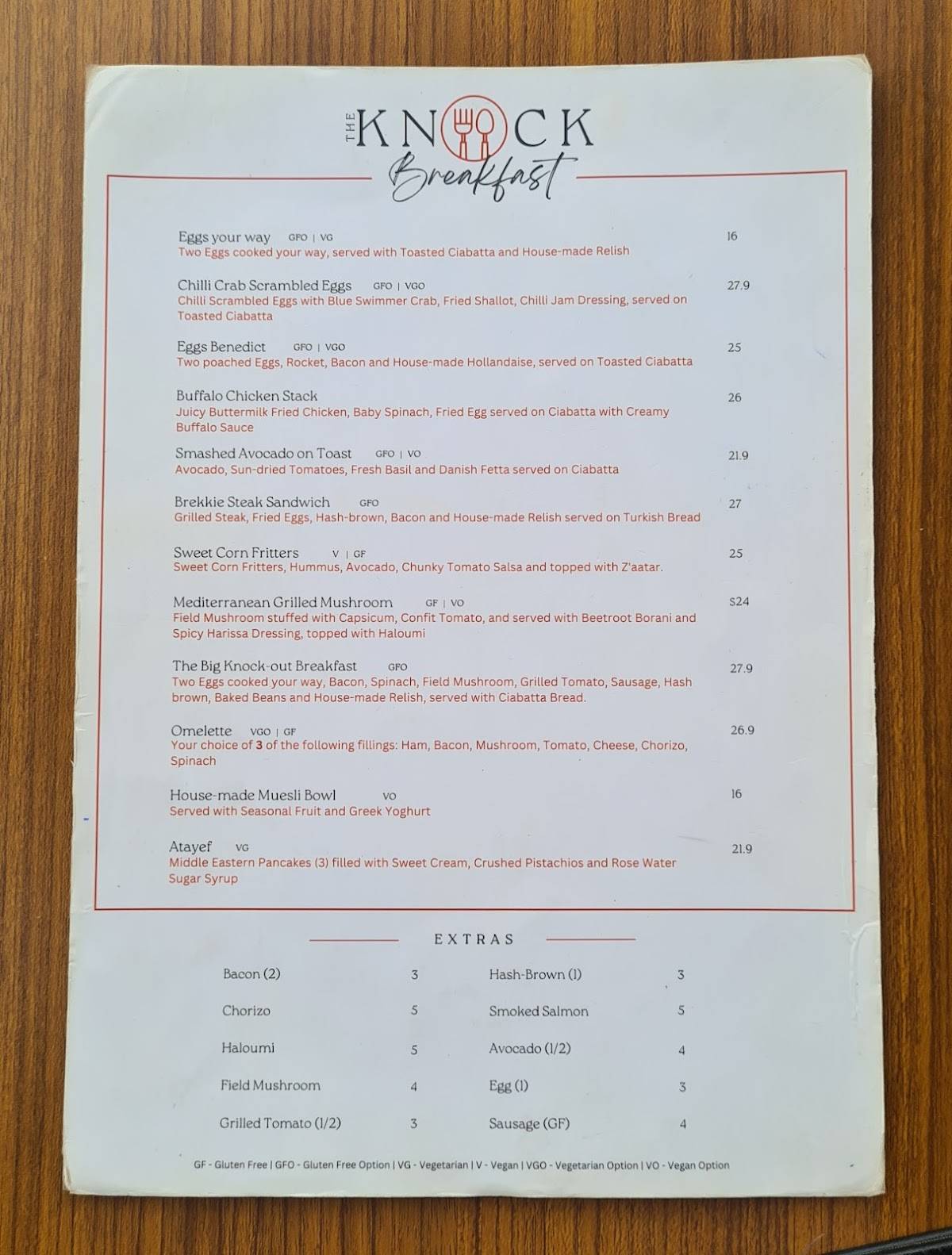 Menu at The Knock Restaurant, Rockingham