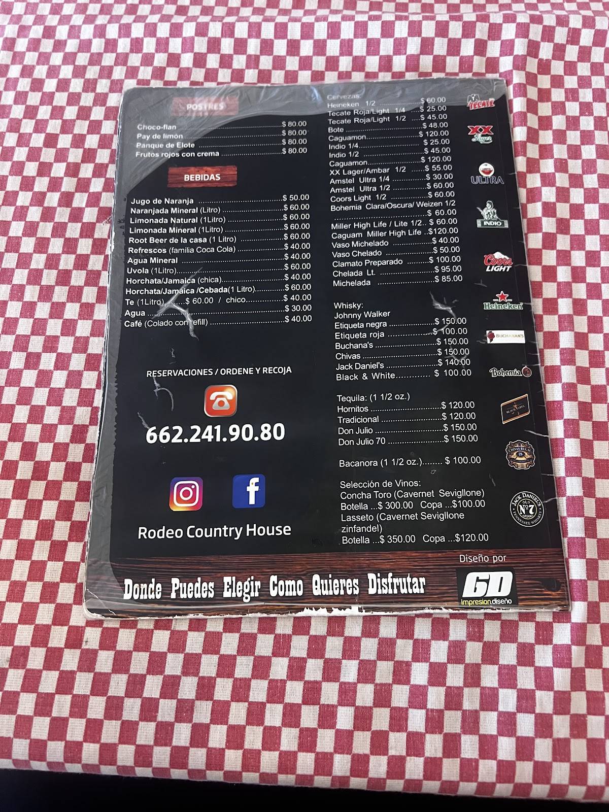 Carta del restaurante Rodeo Country House, Hermosillo
