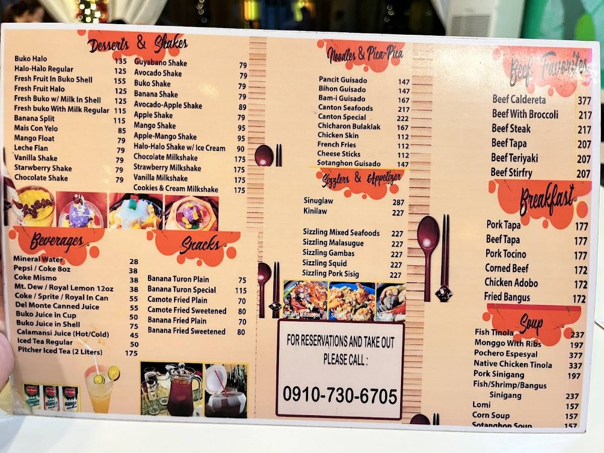 Menu at Rodolfo's Cuisine restaurant, Pagadian City