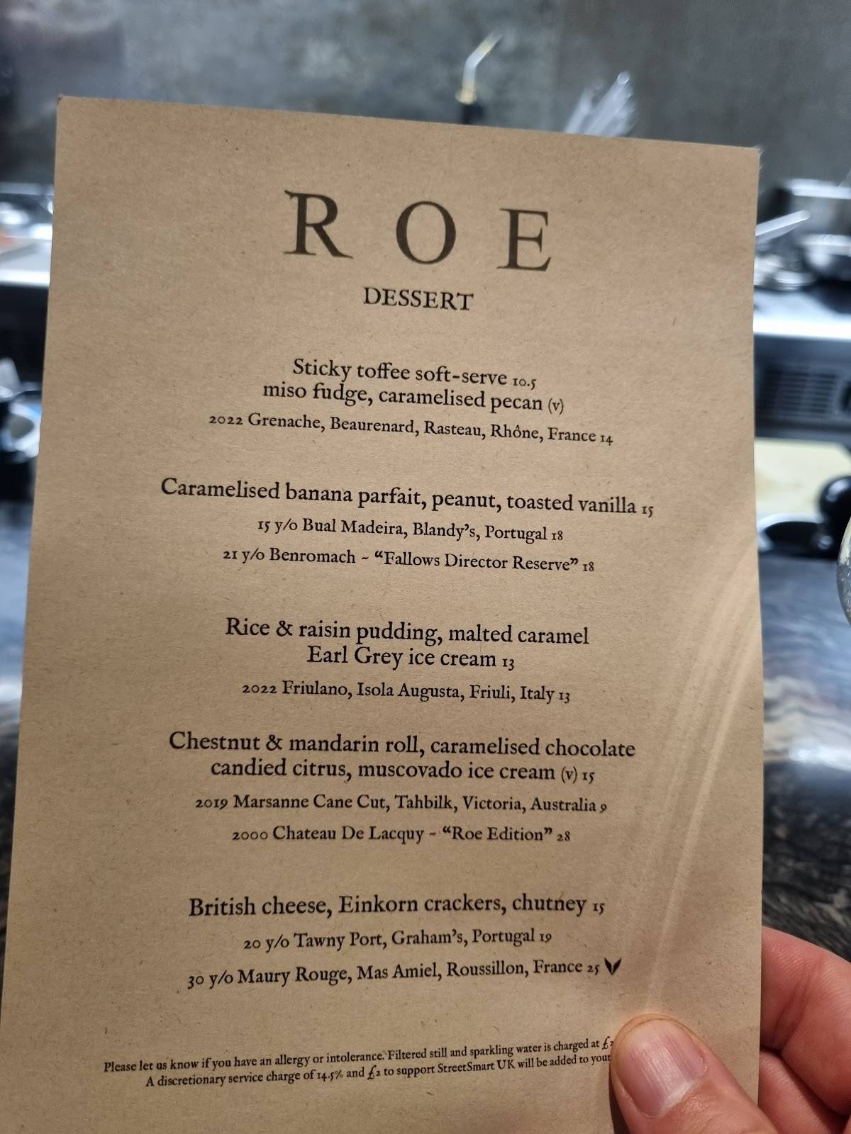 Menu at Roe - Canary Wharf restaurant, London, 5 Park Dr