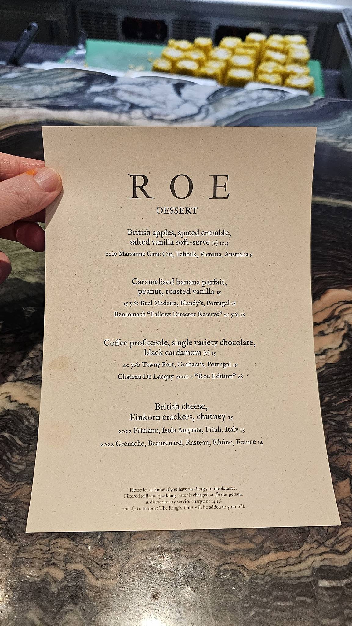Menu at Roe - Canary Wharf restaurant, London, 5 Park Dr