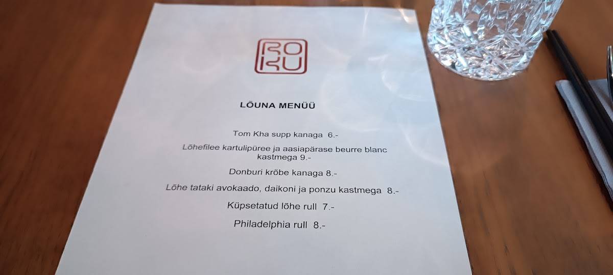 Menu au Roku resto restaurant, Tallinn
