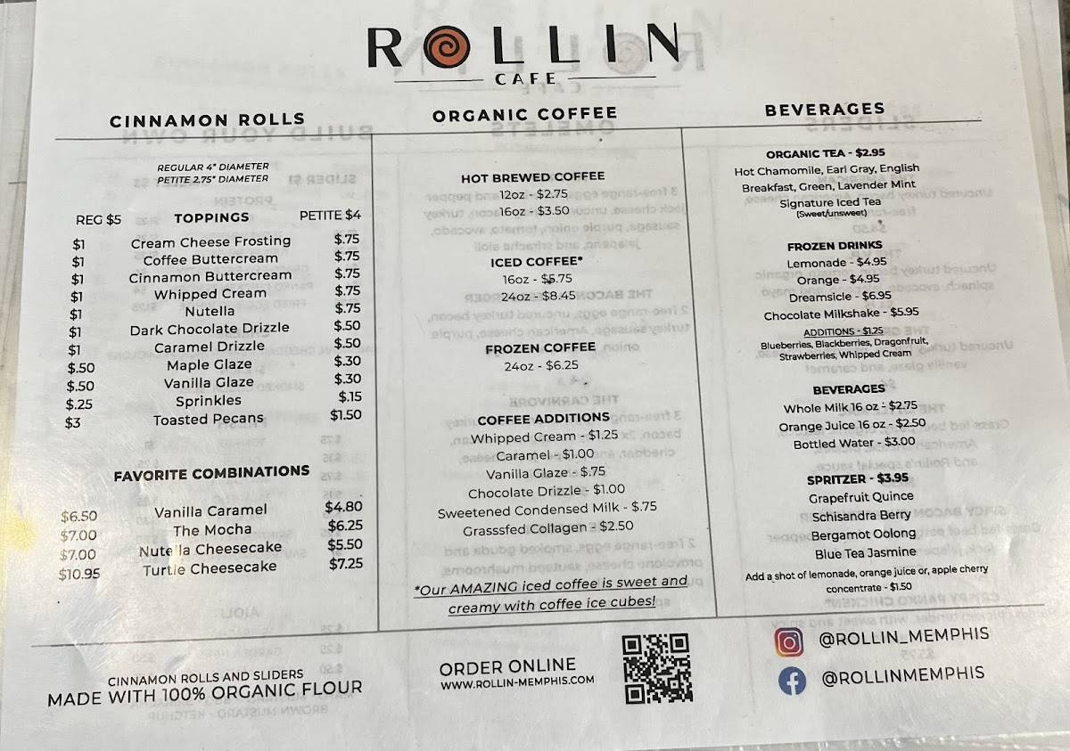 Menu at Rollin Café desserts, Memphis, Macon Rd