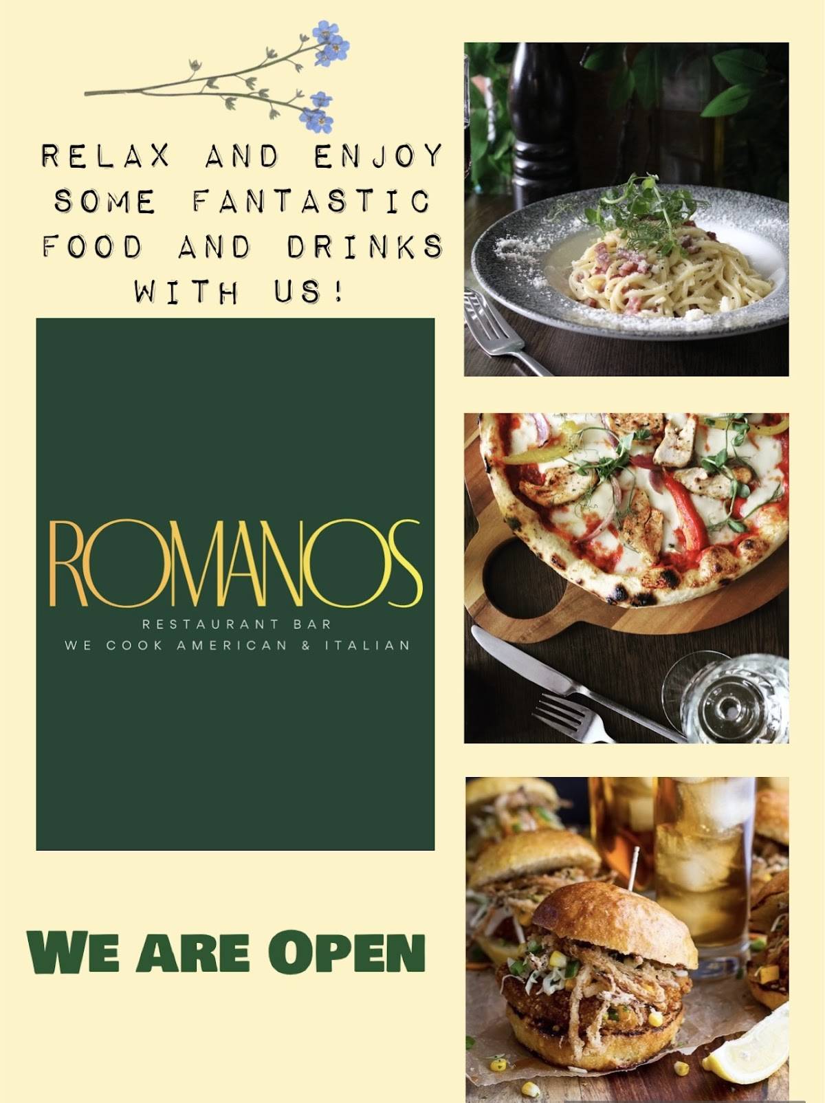 Menu at Romano's restaurant, Glasgow
