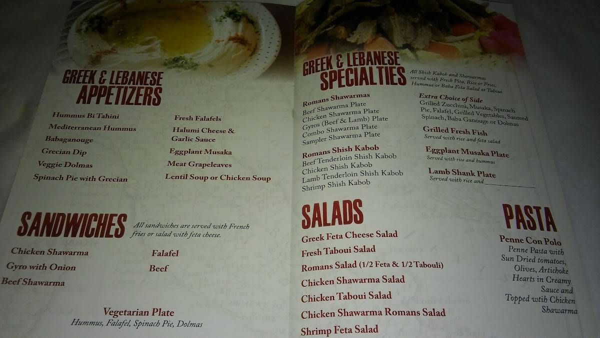Menu at Roman's Café cafe, Baton Rouge, Perkins Rd # 100