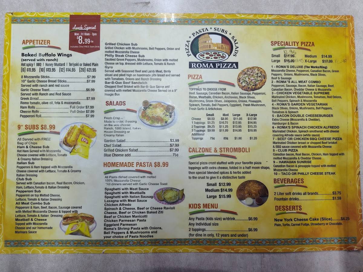 Menu at Romas Pizza pizzeria, Jacksboro, 119 S Main St