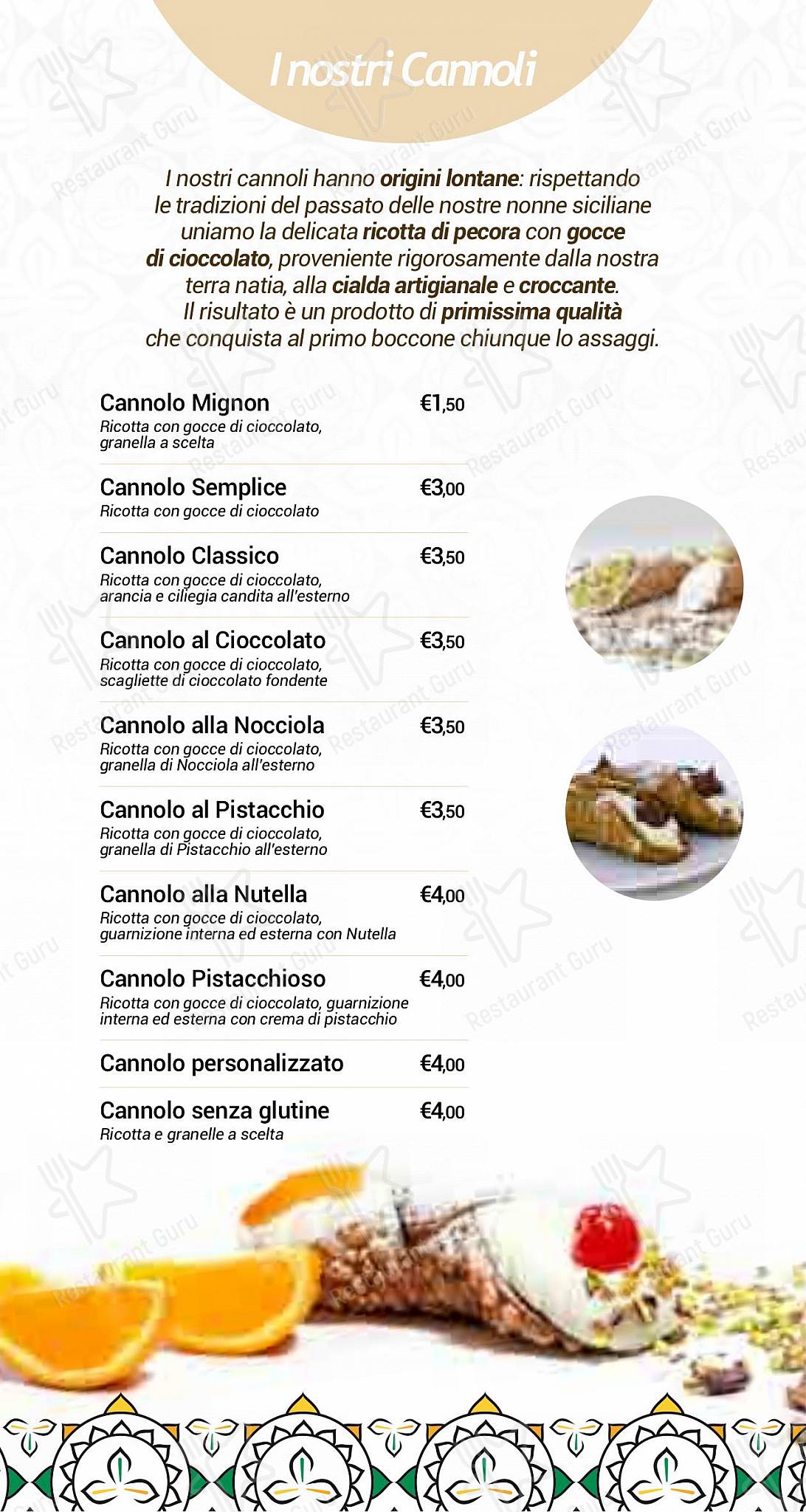 Speisekarte von La Cannoleria Siciliana - Via Tiburtina, ROM