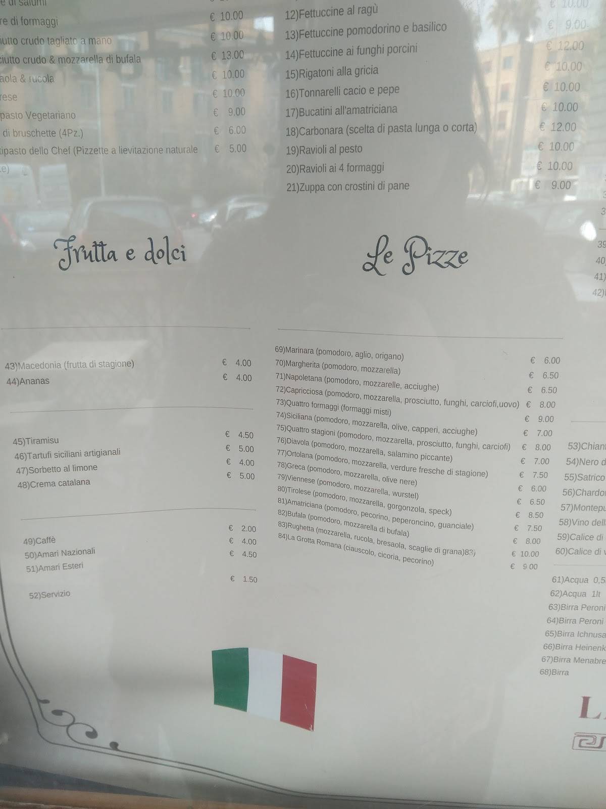 Menu da La Grotta Romana ristorante, Roma, Via Palestro
