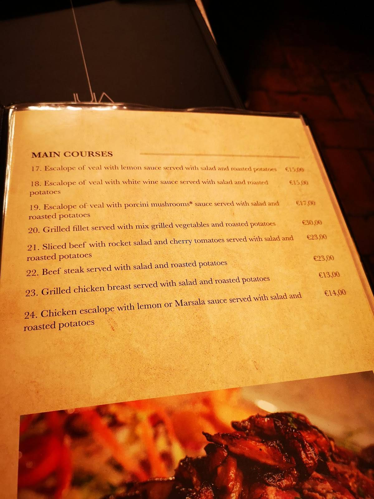 Menu at Nerone pizzeria, Rome, Via del Viminale