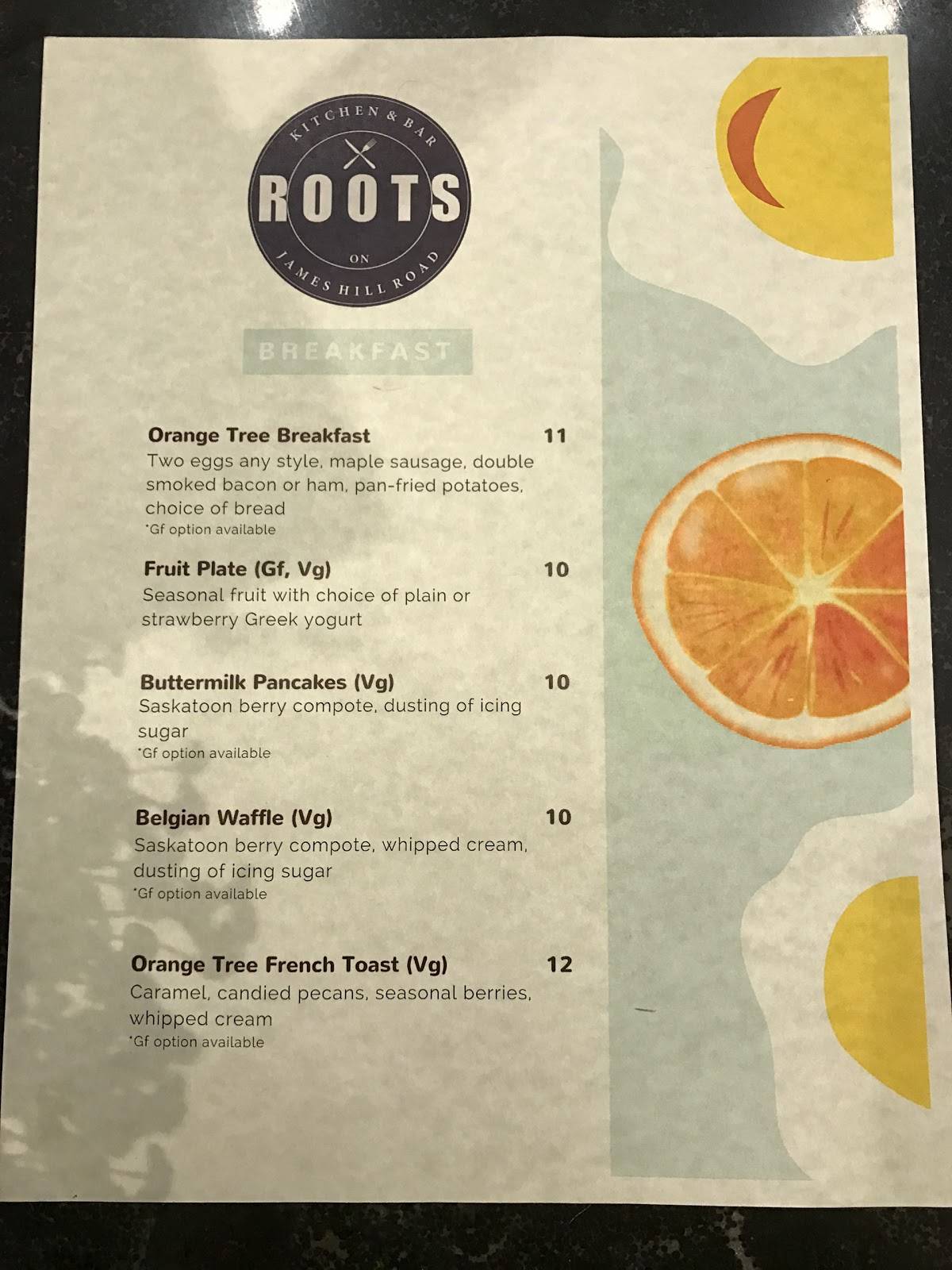 Menu at Roots Kitchen & Bar, Regina