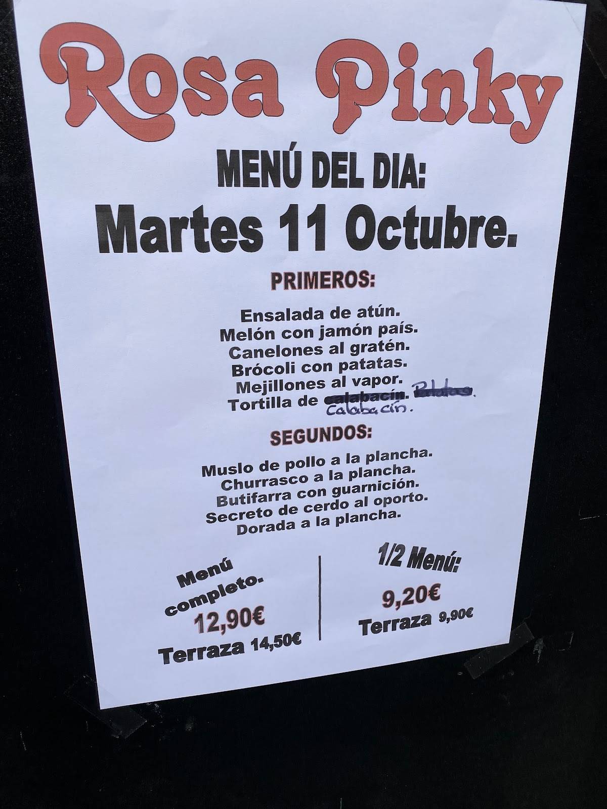 Menu at Rosa Pinky pub & bar, Barcelona, Carrer de Maignon