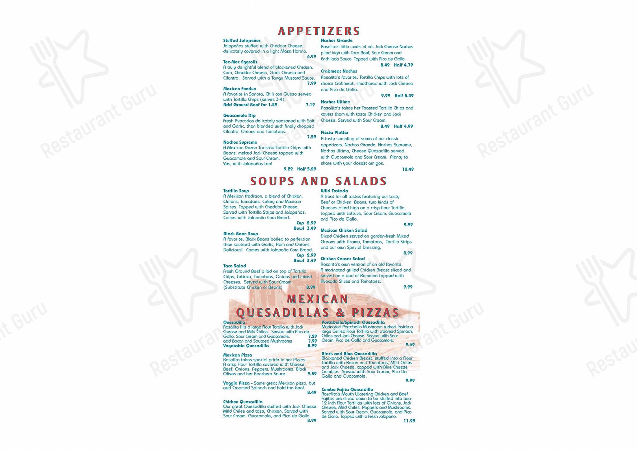 Menu at Rosalita's Tex-Mex Grill restaurant, Atlantis