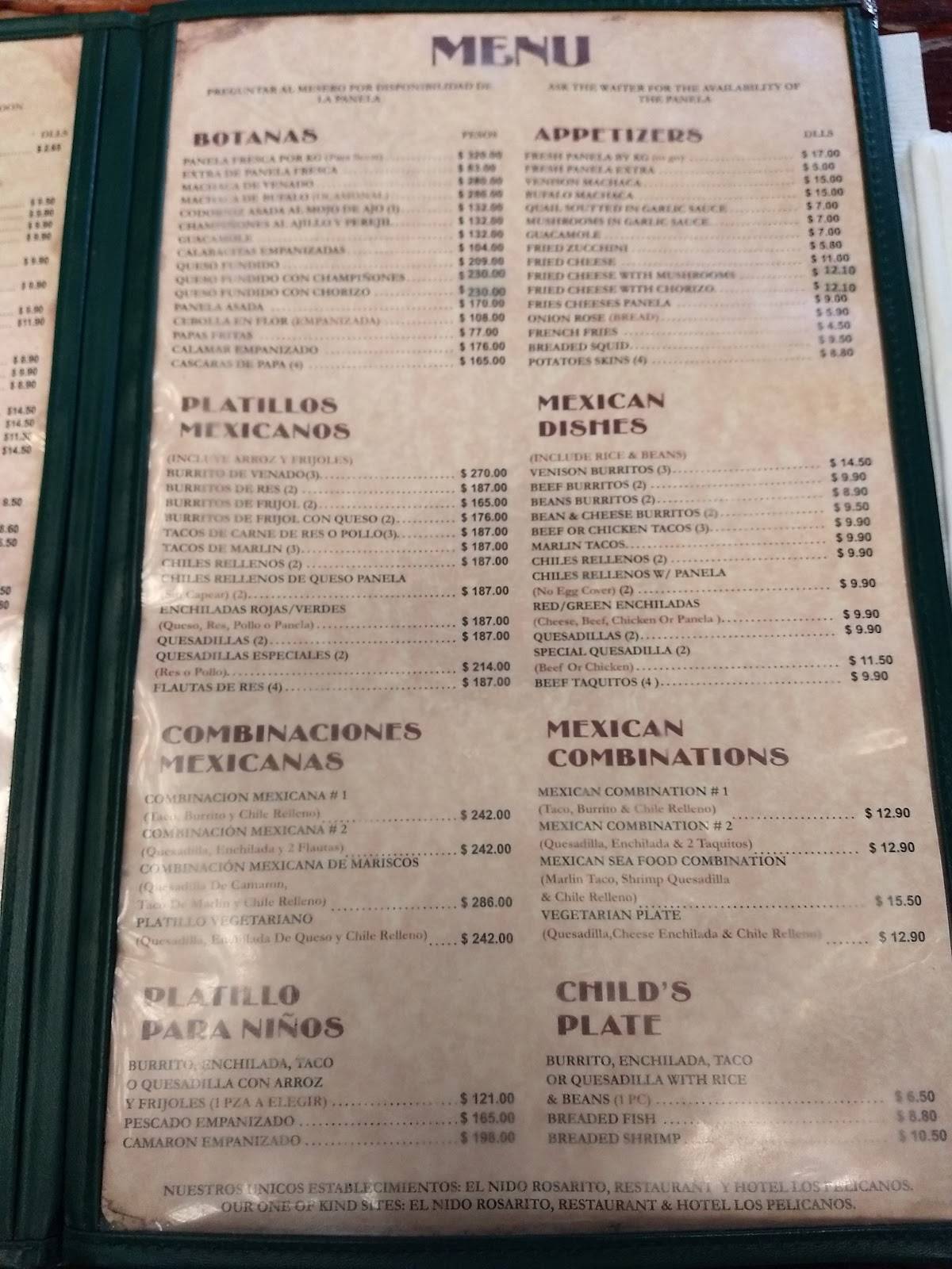 Menu at El Nido Restaurante, Rosarito, Blvd. Benito Juárez 67