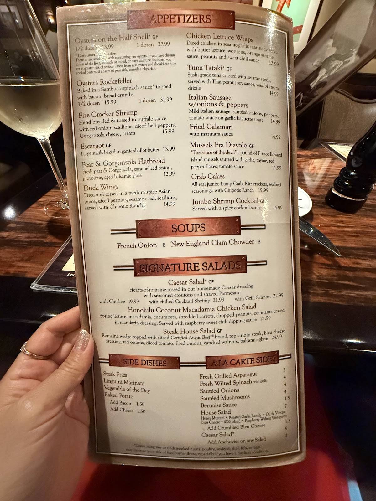 Menu at Rosebud's Steak & Seafood House steakhouse, Osprey