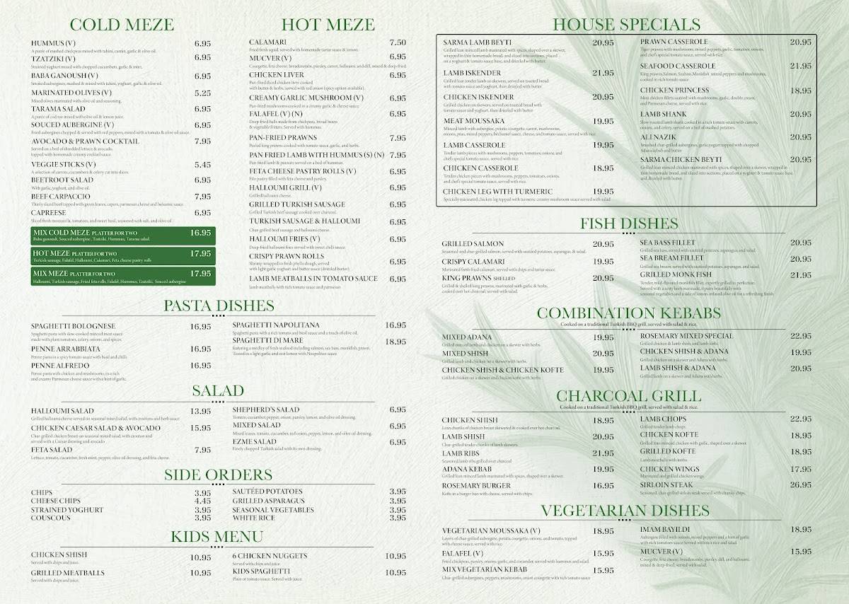 Menu at Rosemary Wimborne restaurant, Wimborne Minster