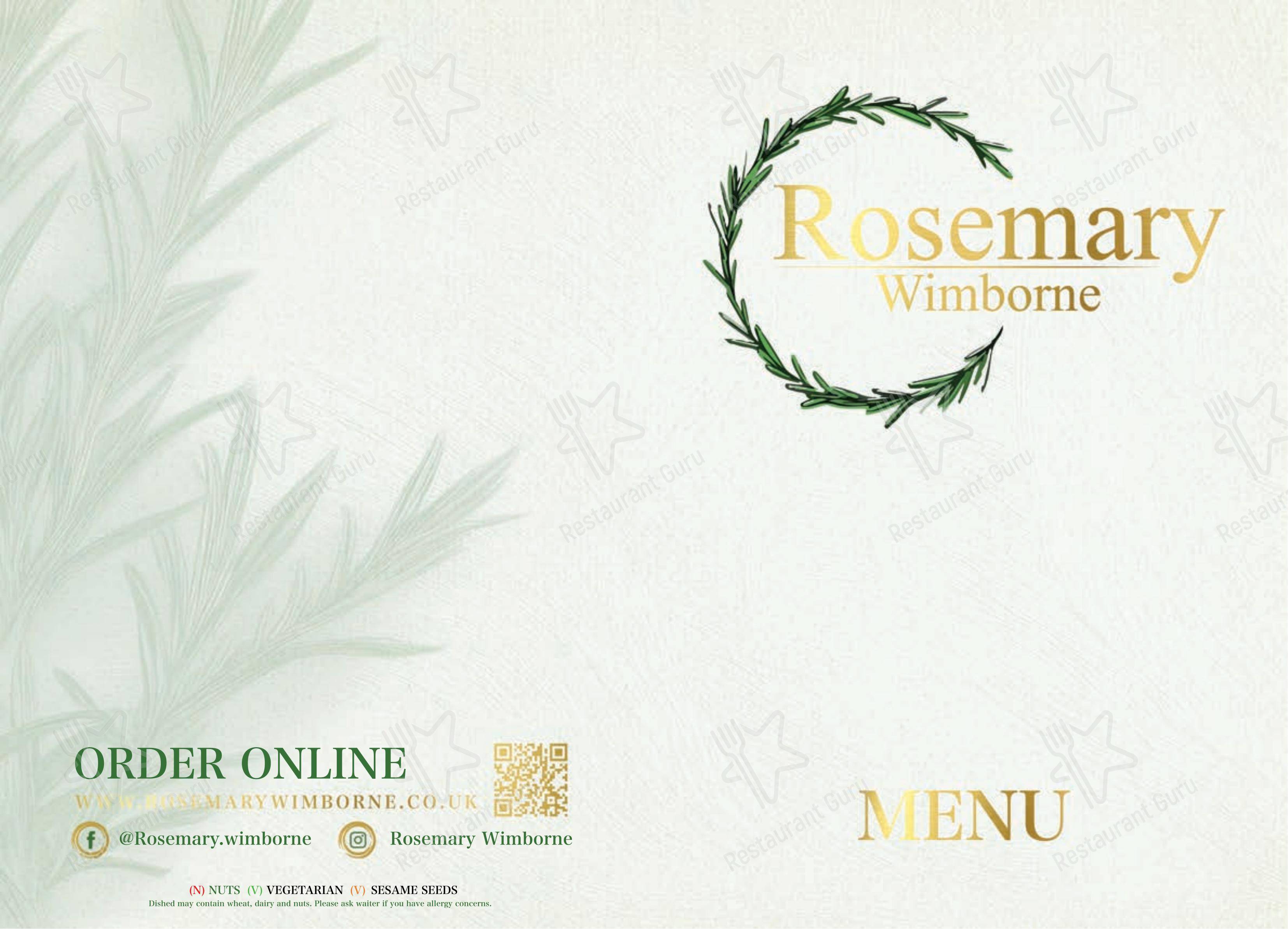 Menu at Rosemary Wimborne restaurant, Wimborne Minster