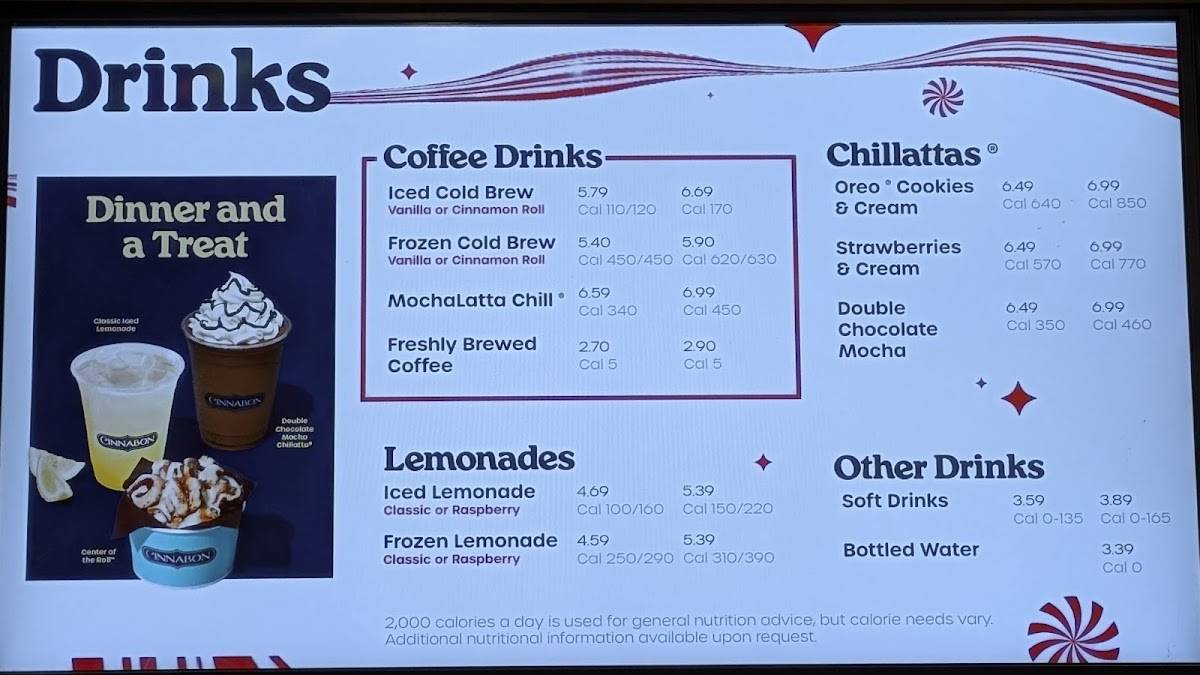 Menu at Cinnabon desserts, Roseville, Galleria Blvd