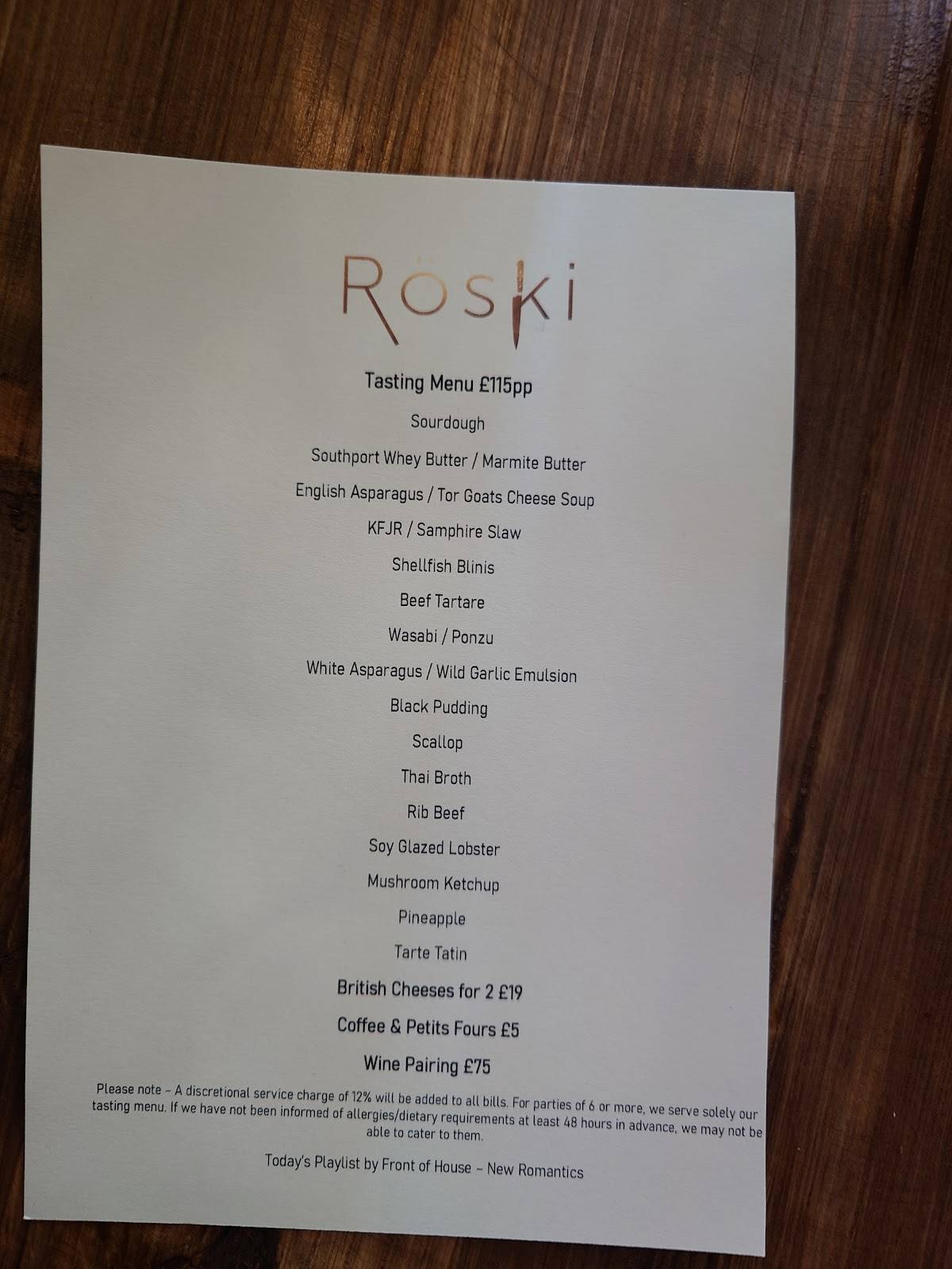 Menu at Roski Restaurant, Liverpool