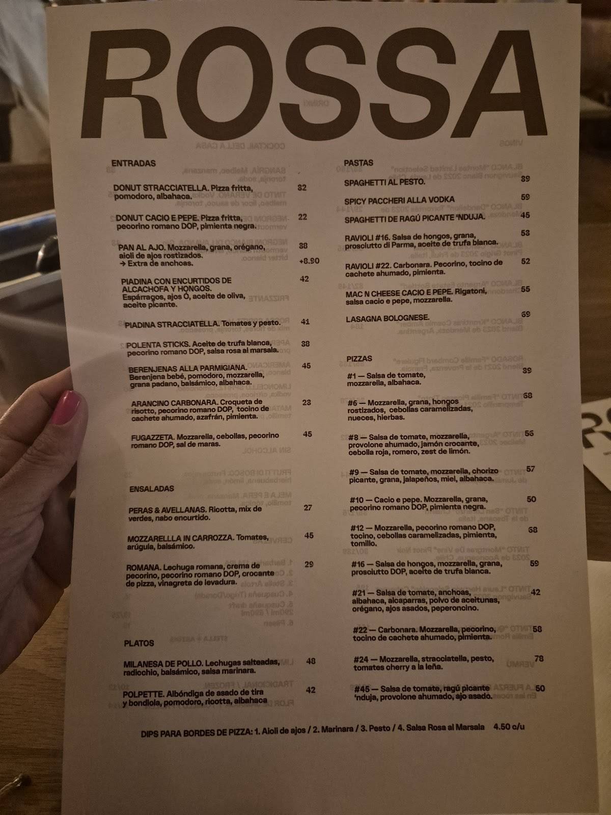 Carta del restaurante Rossa Pizza Appassionata, San Isidro
