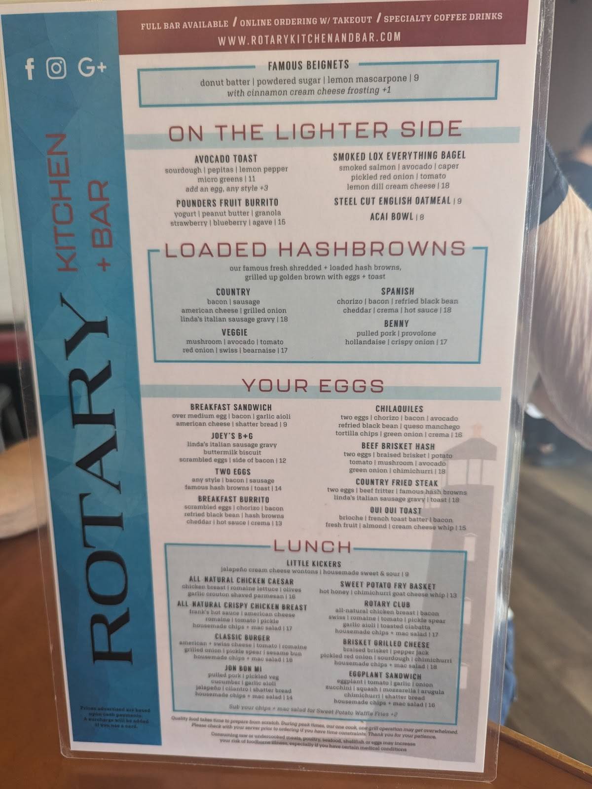 Carta de Rotary Kitchen + Bar, Lake Havasu City