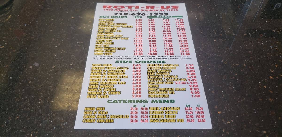 Menu at Roti R Us -Real Caribbean Food. restaurant, New York City ...