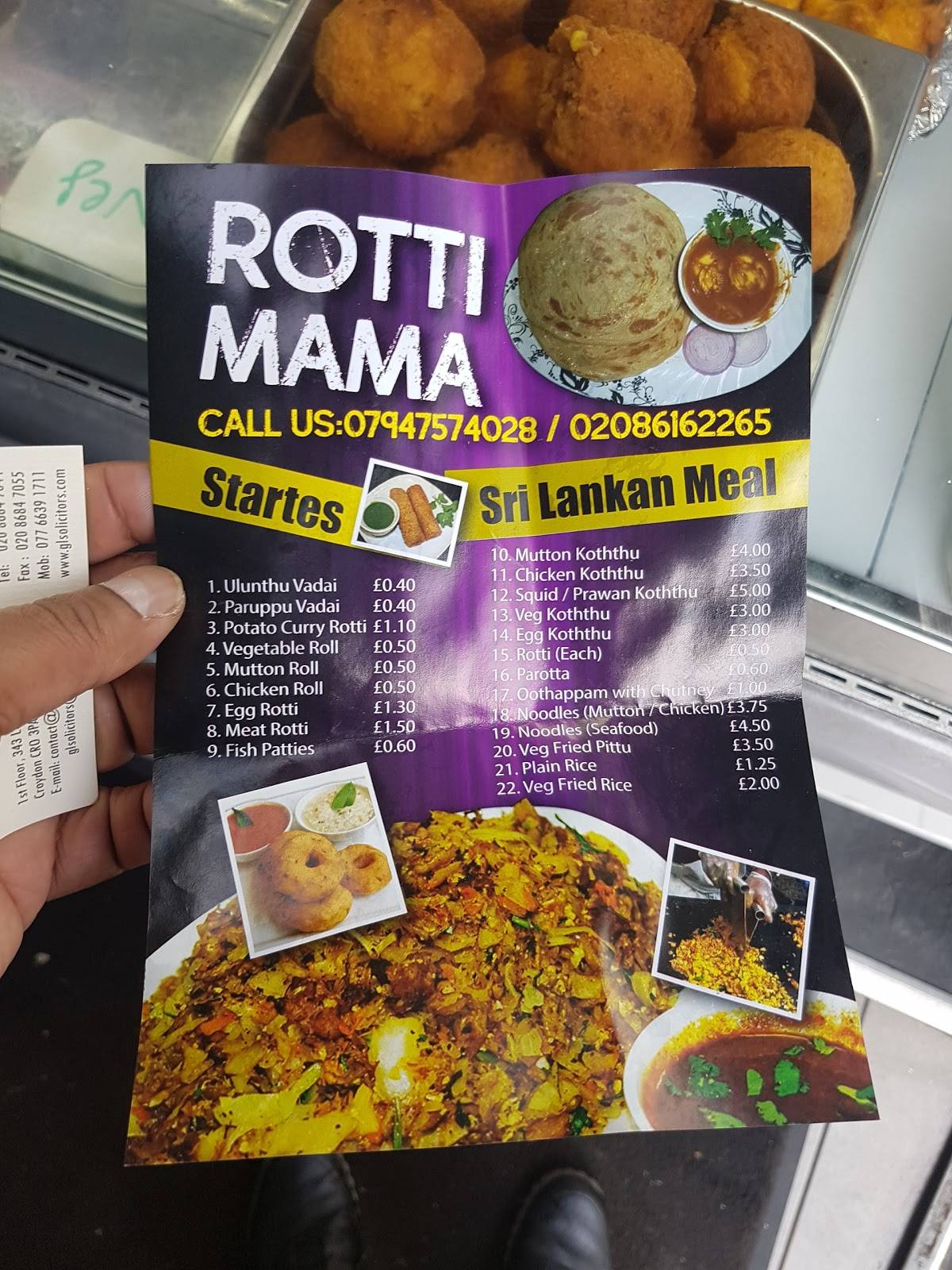 Menu at Rotti Mama restaurant, Croydon