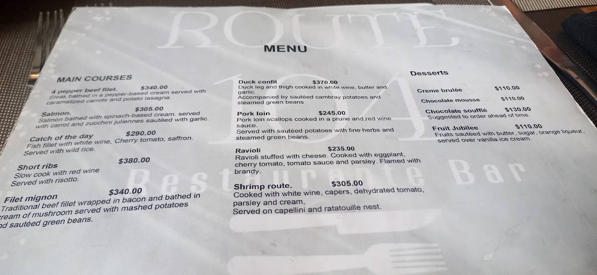 Menu at Route 104 Cocina Internacional restaurant, Chapala