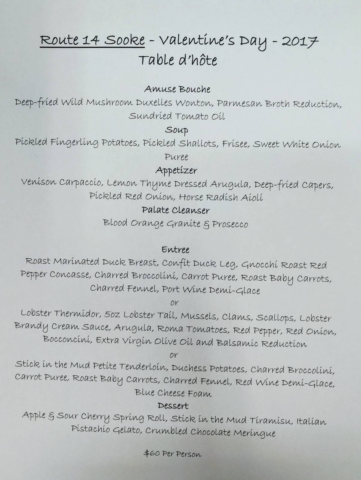 Menu at Route 14 Sooke restaurant, Sooke