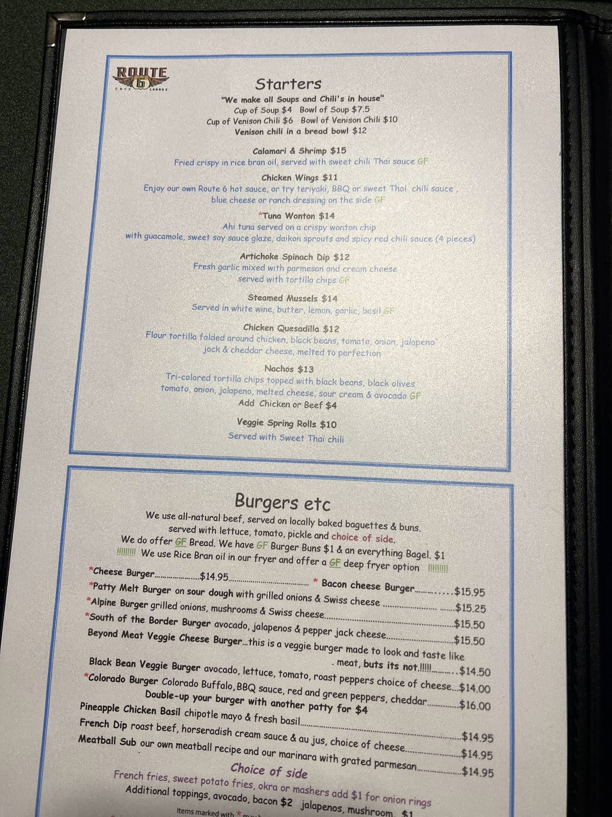 Menu at Route 6 Cafe, Avon, US-6