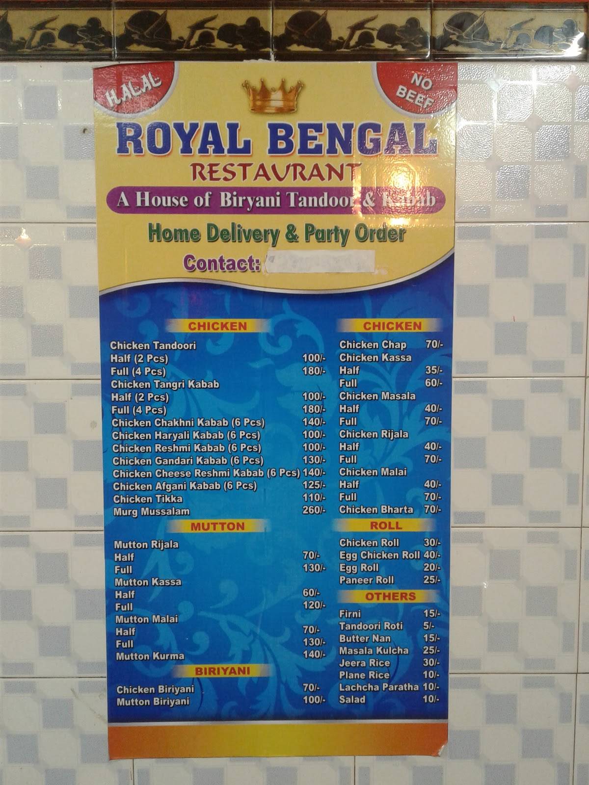 Menu at Royal Bengal Restaurant, Kolkata