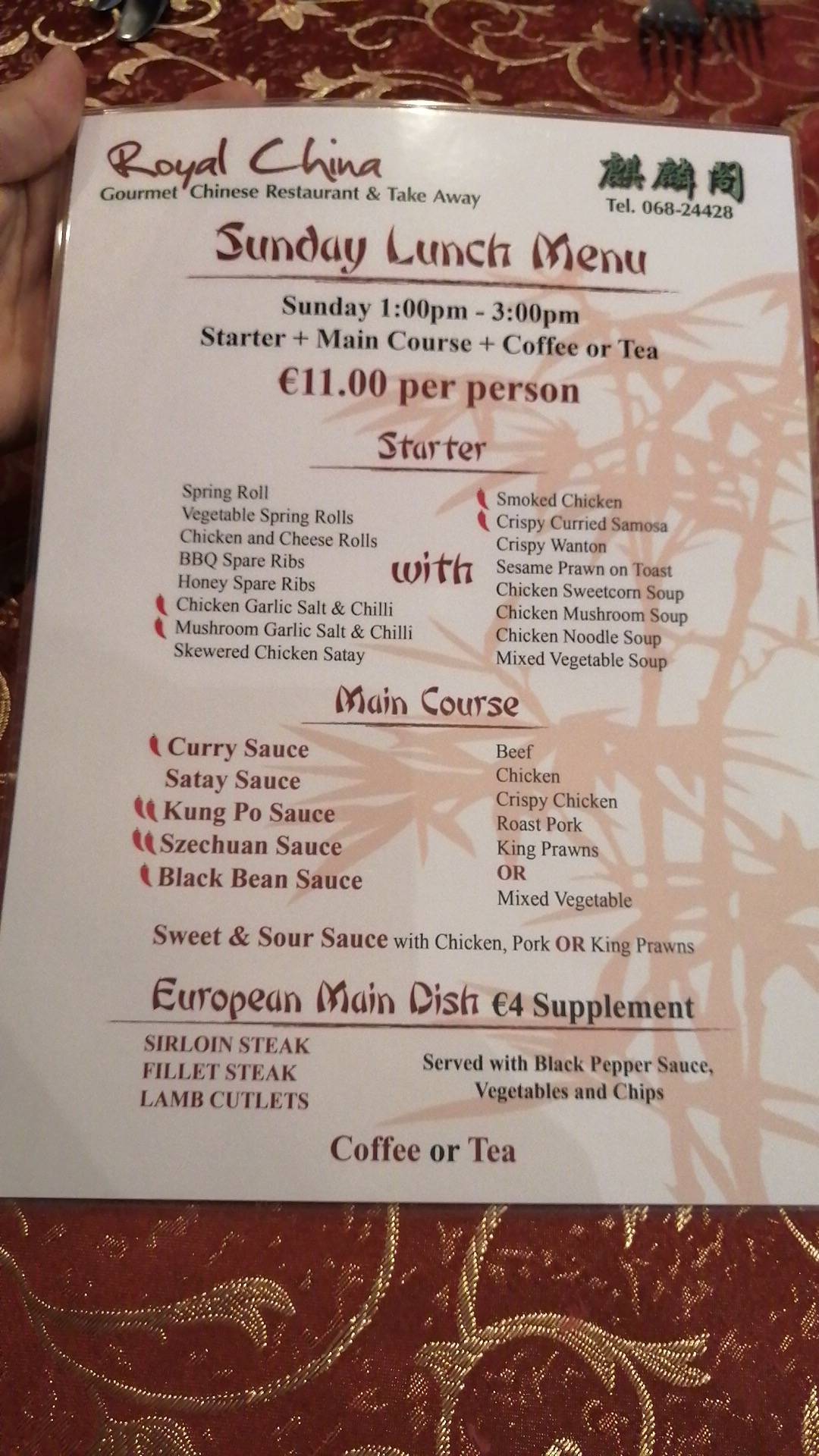 Menu at Royal China Restaurant, Listowel, 58 William Street Upper