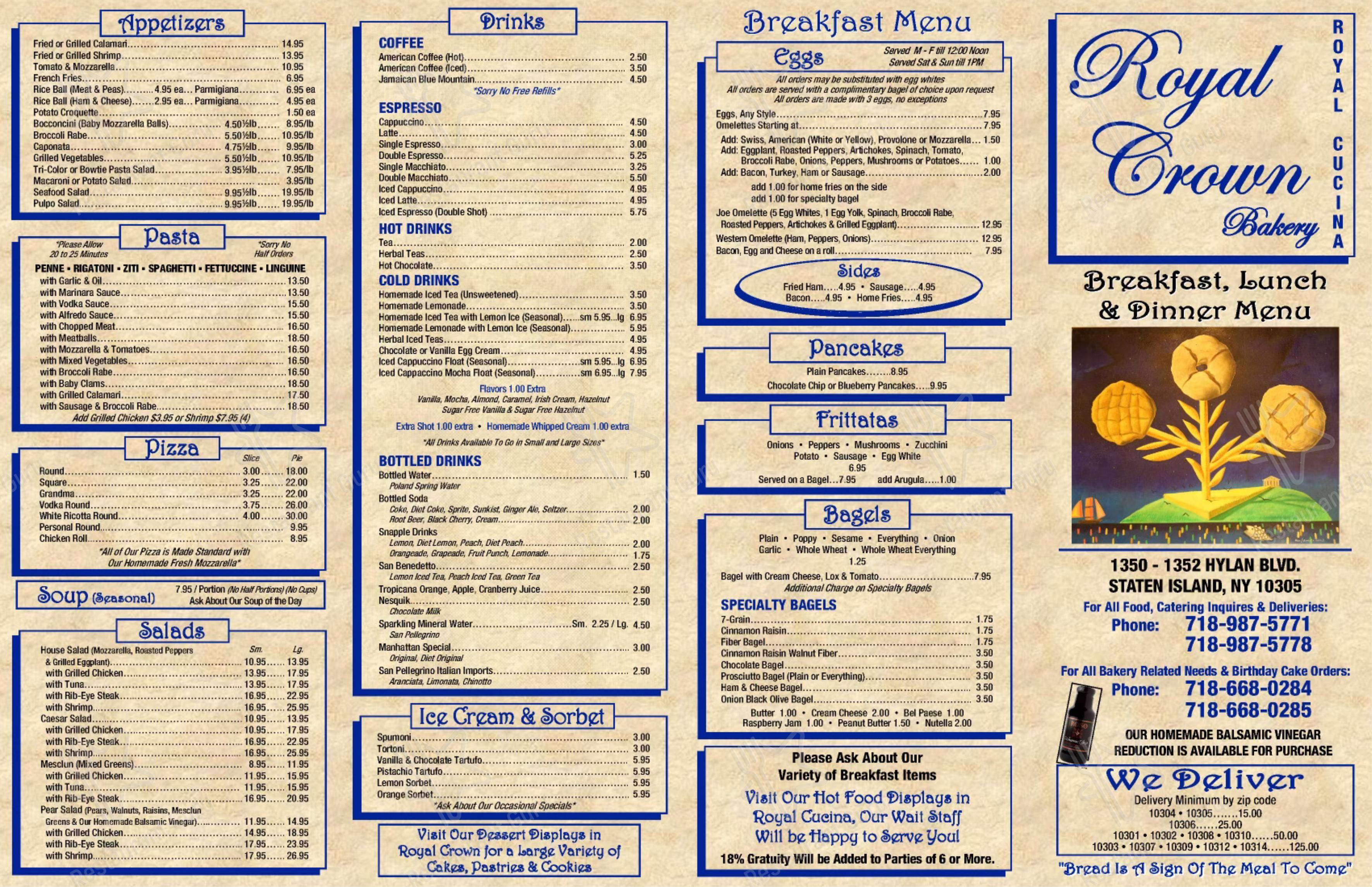 Menu at Royal Crown Bakery, New York City, Hylan Blvd