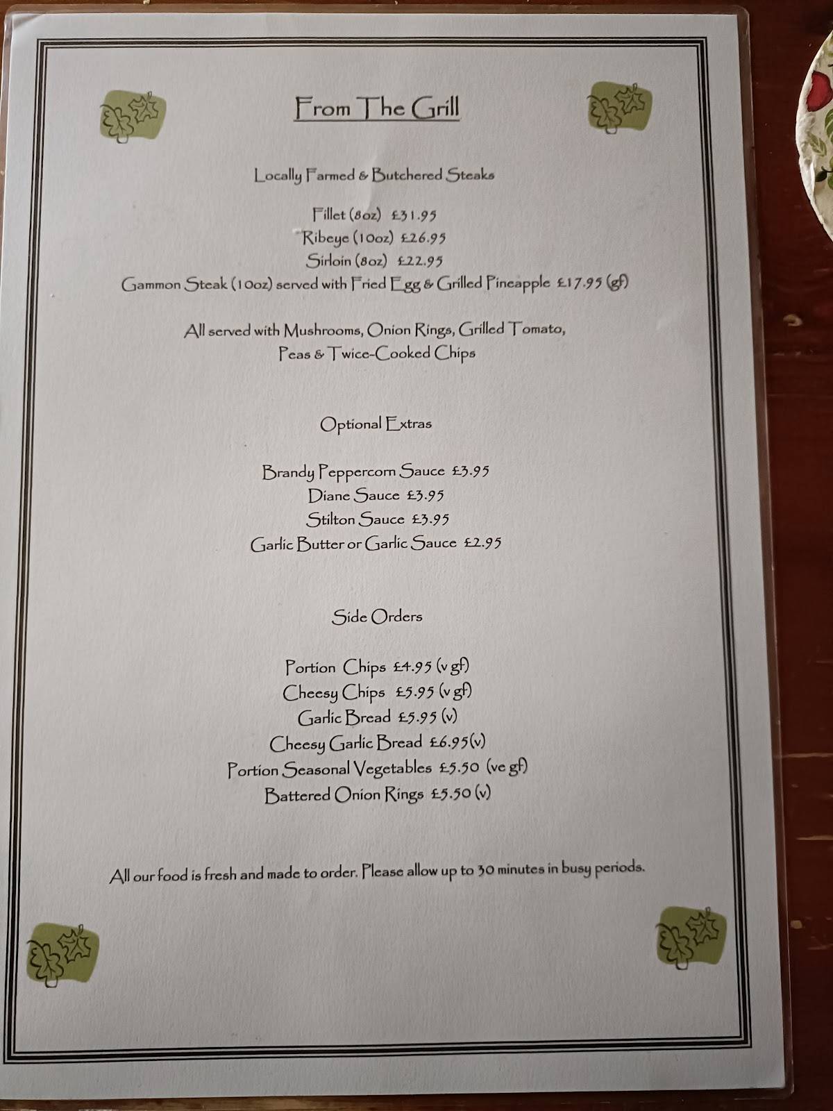 Menu at Royal Oak pub & bar, Long Bennington, 74 Main Rd