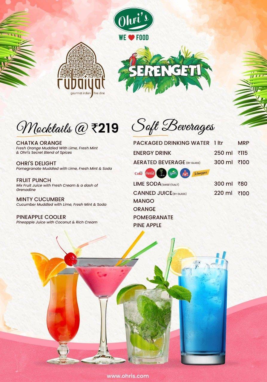 Menu at Rubaiyat, Hyderabad