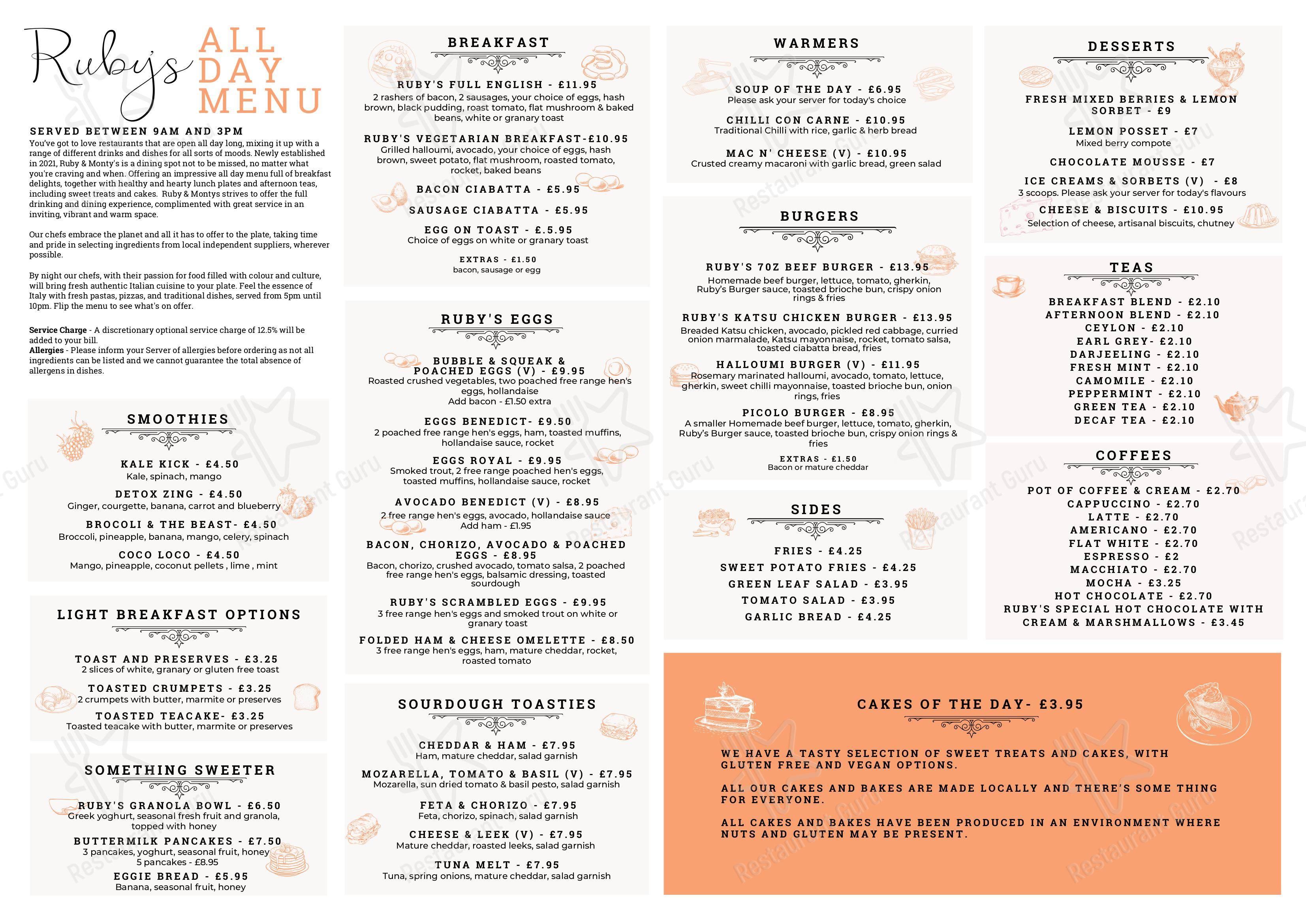 Menu at Ruby & Monty's Kitchen & Bar, Petersfield
