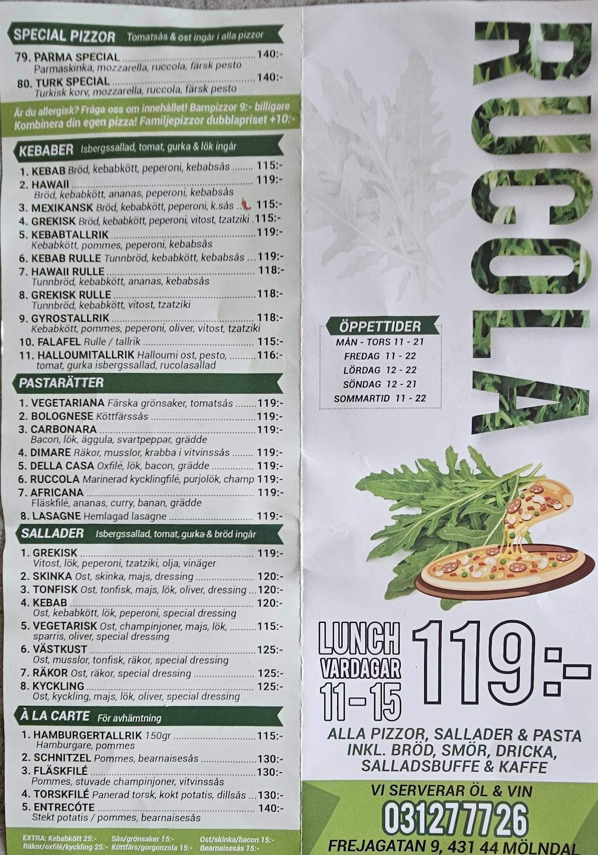 Menu at Rucola Restaurang Bar & Pizzeria, Mölndal