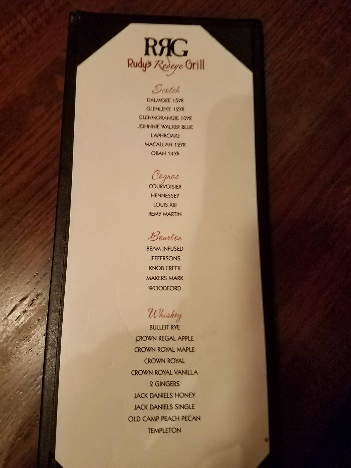 Menu at Rudy's Redeye Grill steakhouse, White Bear Lake, Hwy 61 N