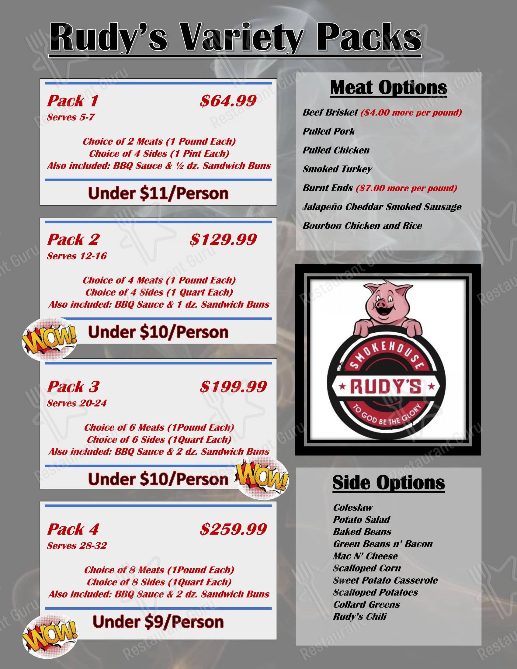 Menu at Rudy's Smokehouse BBQ, Springfield, S Limestone St