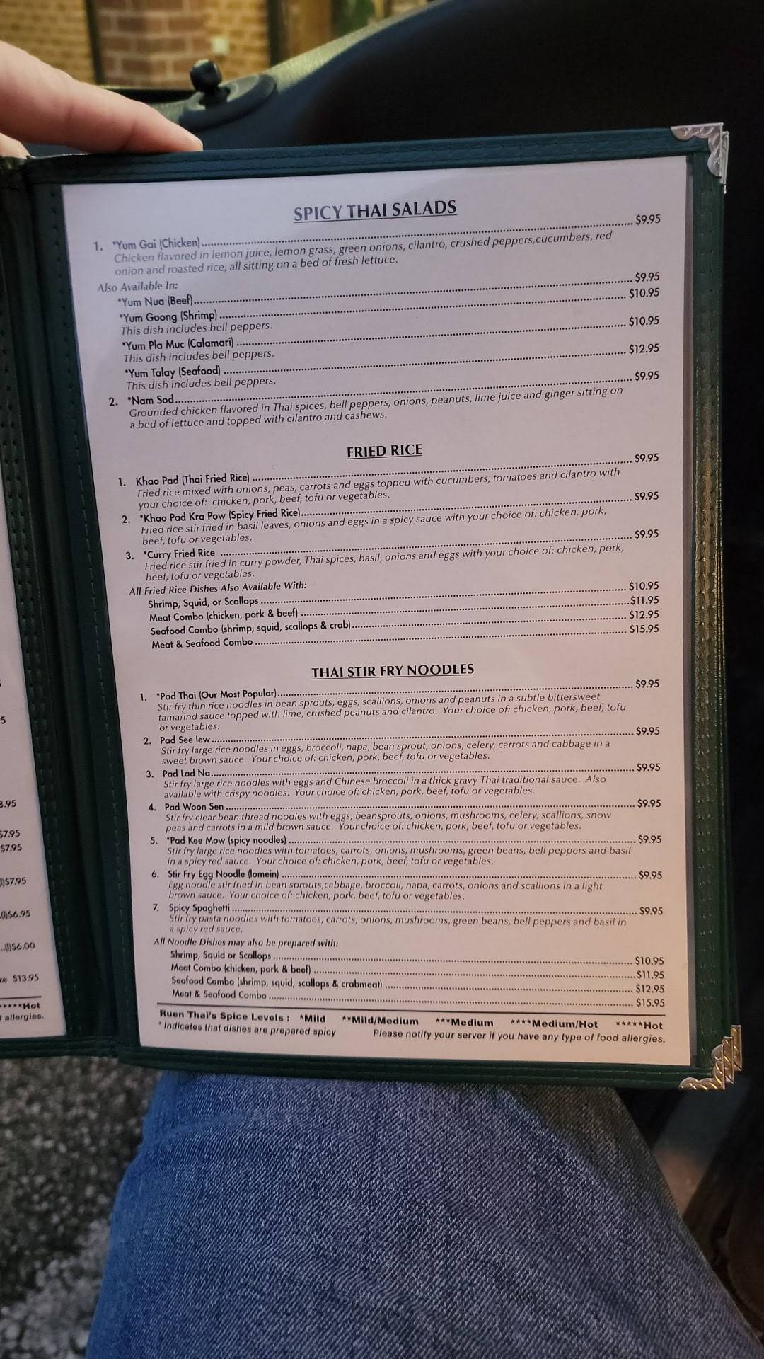 Menu at Ruen Thai restaurant, Cornelia