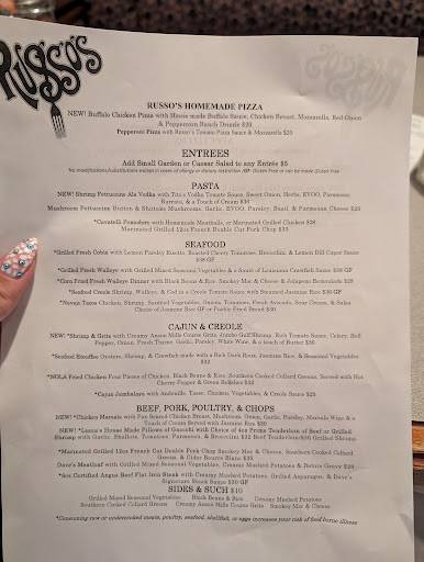 Menu at Russo's restaurant, Peninsula